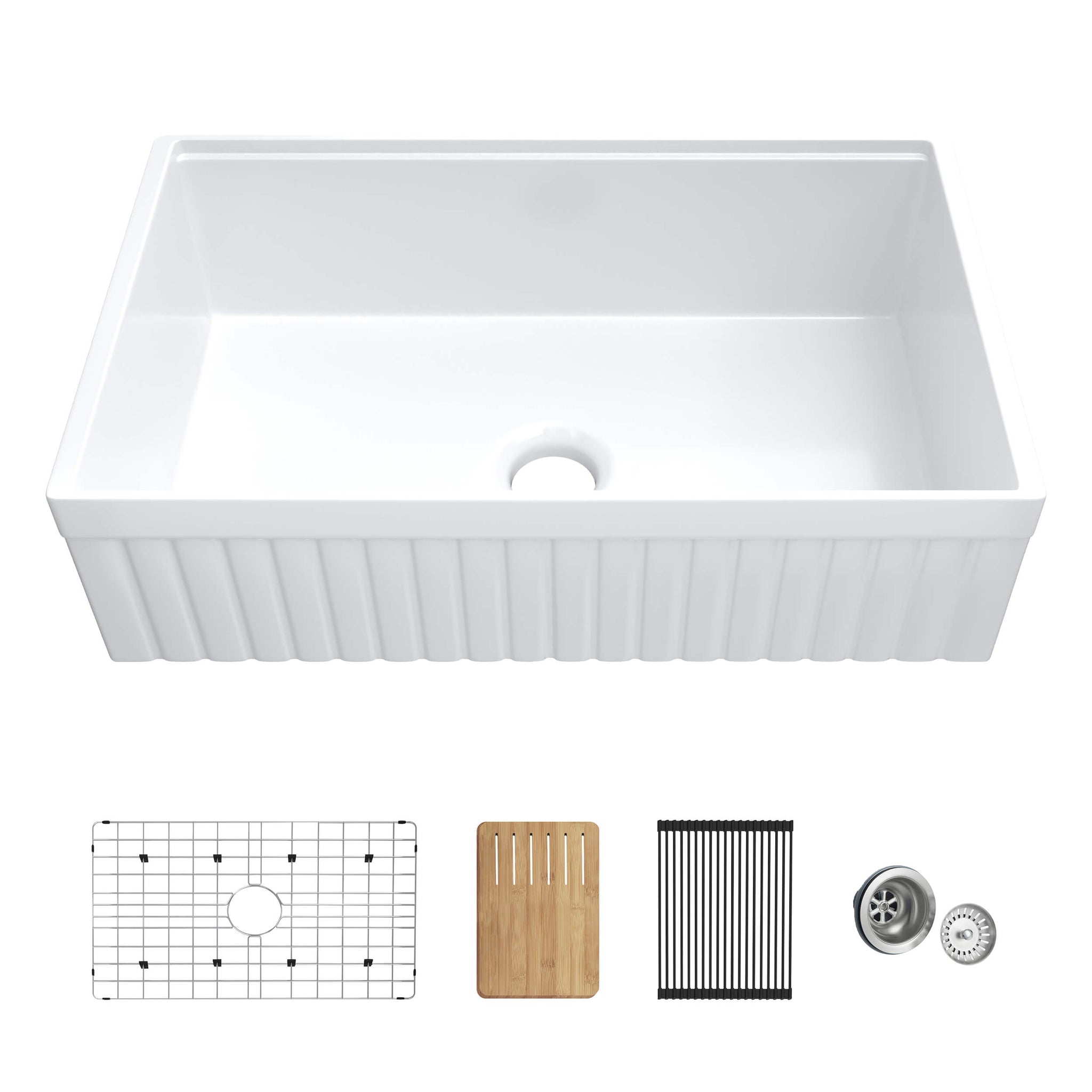 Pillar 33″ Kitchen Farmhouse Fireclay Workstation Sink - K2-SF33PIT